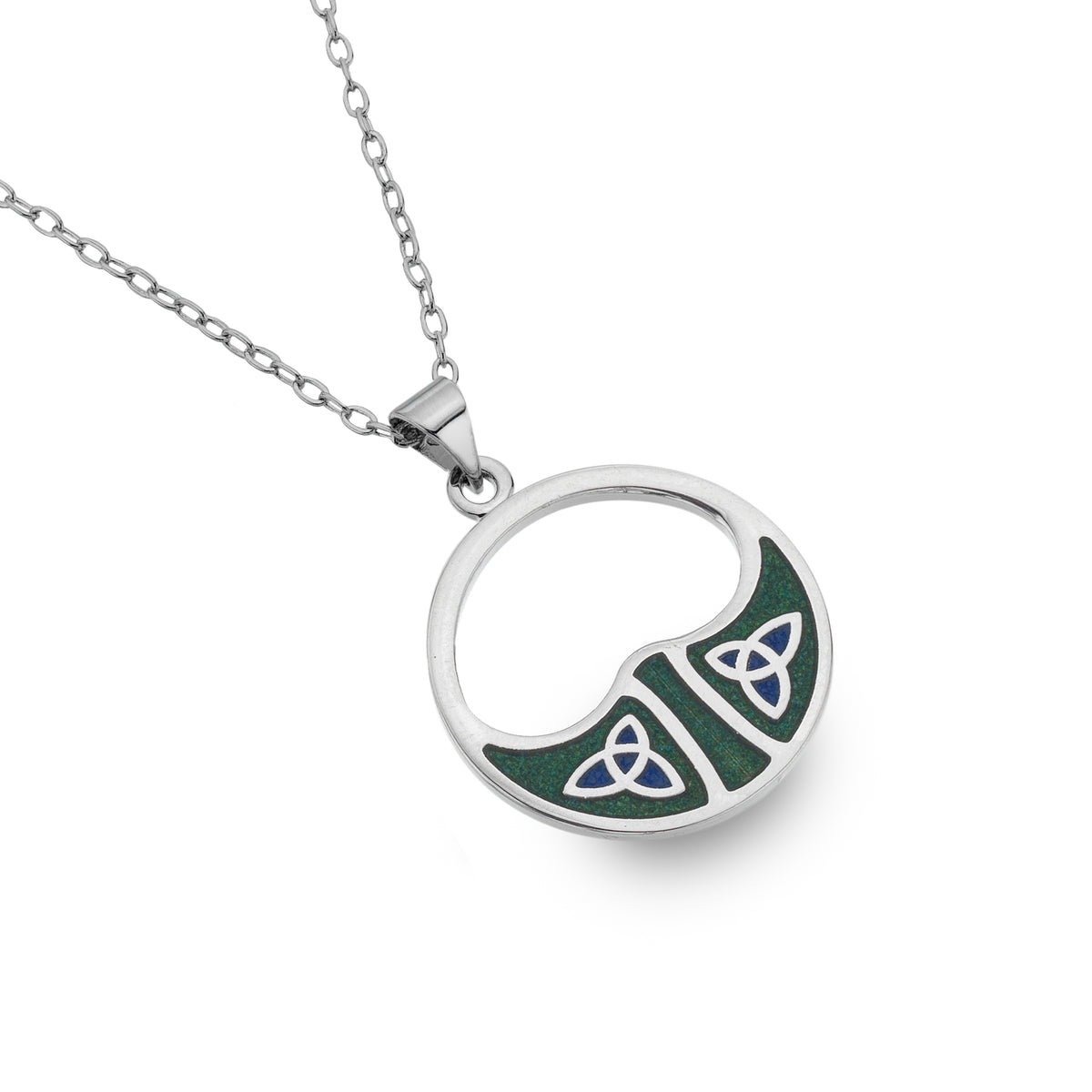 Celtic Tara Necklace - Celtic Trinity Knots Design - Green Glass Enamel Pendant – Celtic Lands