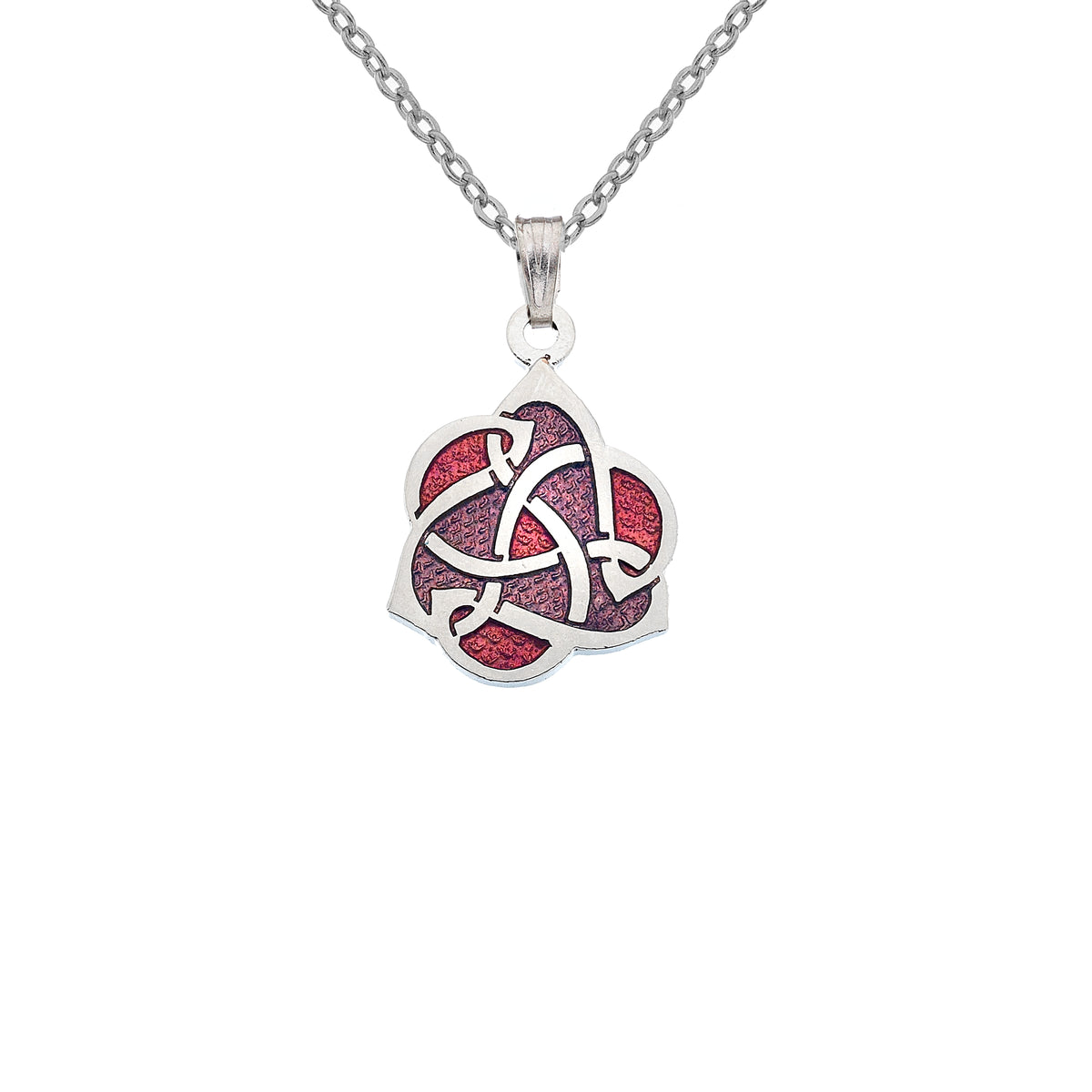 Archibald Knox Style Pendant Necklace - Red Glass Enamel and Rhodium Plated Copper – Celtic Lands