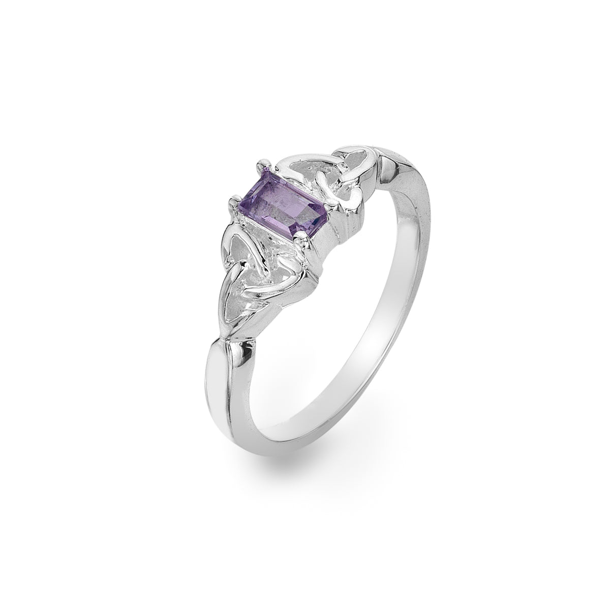 Silver Celtic Trinity Knots & Amethyst Ring - Emerald-Cut Prong Set ...
