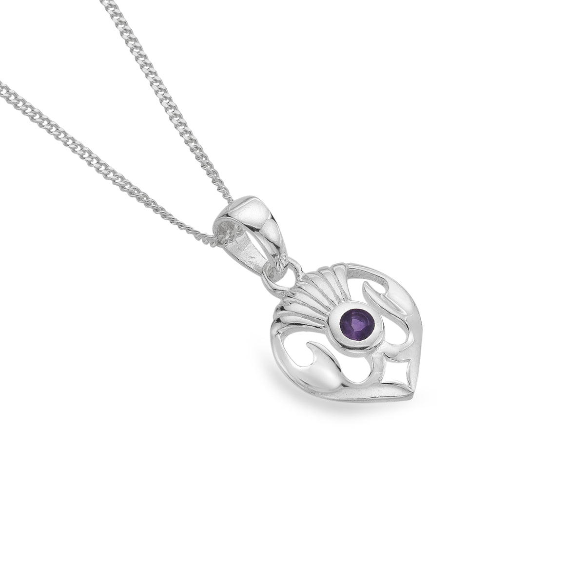 Scottish Thistle Pendant Necklace - Sterling Silver with Amethyst ...
