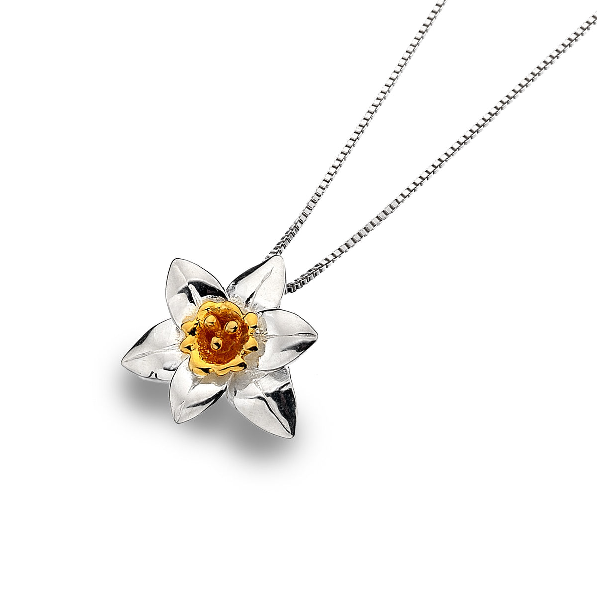 Daffodil Pendant Necklace - Sterling Silver with Gold Plate Centre ...